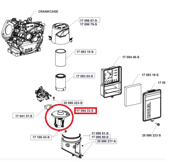 Base filtre air kohler ch395 ch440 kohler 17 094 33-s