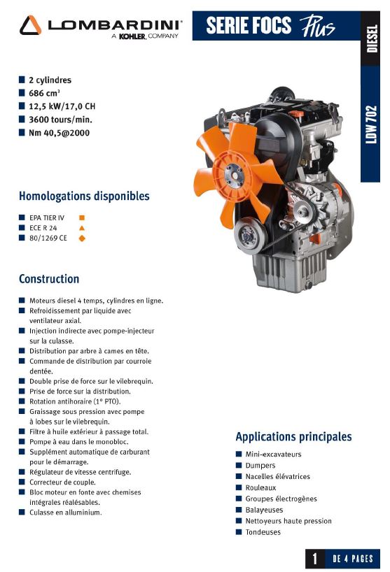 Moteur lombardini ldw702 focs kohler kdw702 pour remplacer le moteur ...