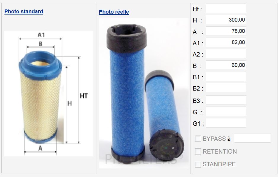 Filtre air sécurité da2208 - kubota r2401-42280 rd452-4228-0 ...